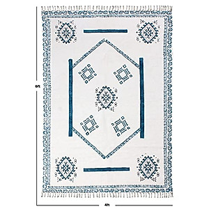 Casavani Hand Block Printed Cotton Dhurrie Geometric Tassel Rug Boho Area Rug Easy Care Washable Rugs for Doormat Entryway Living Room Bedroom Hallway Balcony 12x15 Feet
