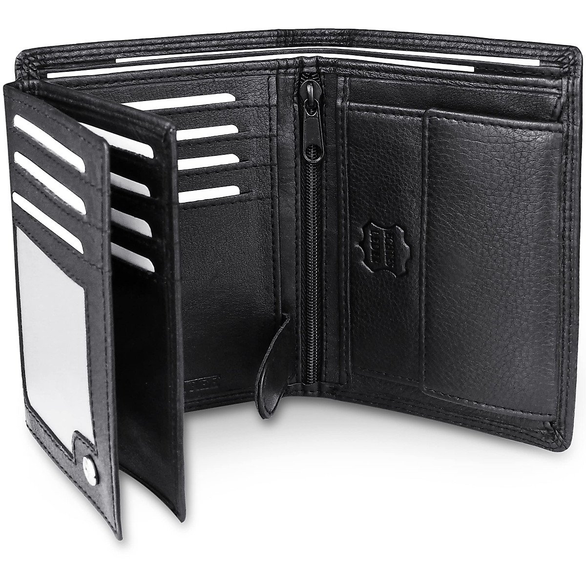 Frentree Men's Trifold Nappa Leather Wallet, 15 Card Slots, RFID Protection, Portrait Format, Black