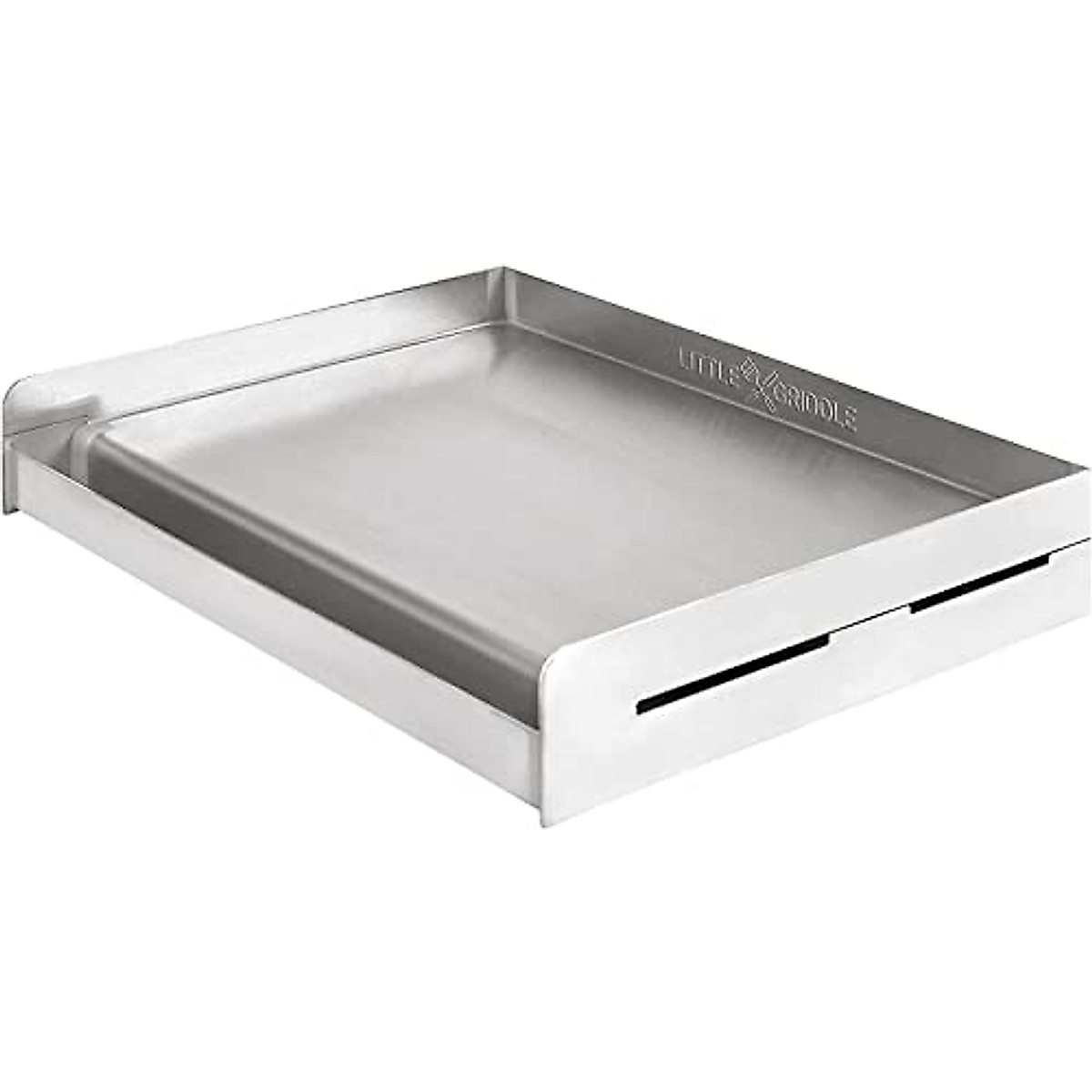 LITTLE GRIDDLE Sizzle-Q SQ180 100% Stainless Steel Universal Griddle with Even Heating Cross Bracing for Charcoal/Gas Grills, Camping, Tailgating, and Parties (18"x13"x3")