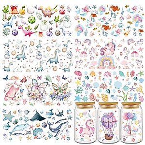 Rngmsi UV DTF Cup Wraps for 16 oz - 8 Sheets Animal UV DTF Cup Wrap Dinosaur Mermaid Sea Animal Waterproof UV DTF Wraps for Glass Cups Wood Crafts