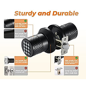 Keypad Door Knob Lock, Keyless Entry Door Lock with Anti-Slip Handle, Auto Lock, Waterproof Electronic Black Door Knob, Safe and Easy Installation for Home, Office, Hotel and Garage