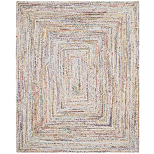 SAFAVIEH Braided Collection Area Rug - 8' x 10', Ivory & Multi, Handmade Boho Reversible Cotton, Ideal for High Traffic Areas in Living Room, Bedroom (BRD210B)