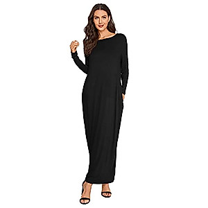 Verdusa Women's Long Sleeve Pocketed Loose Long Maxi Dress Black XL