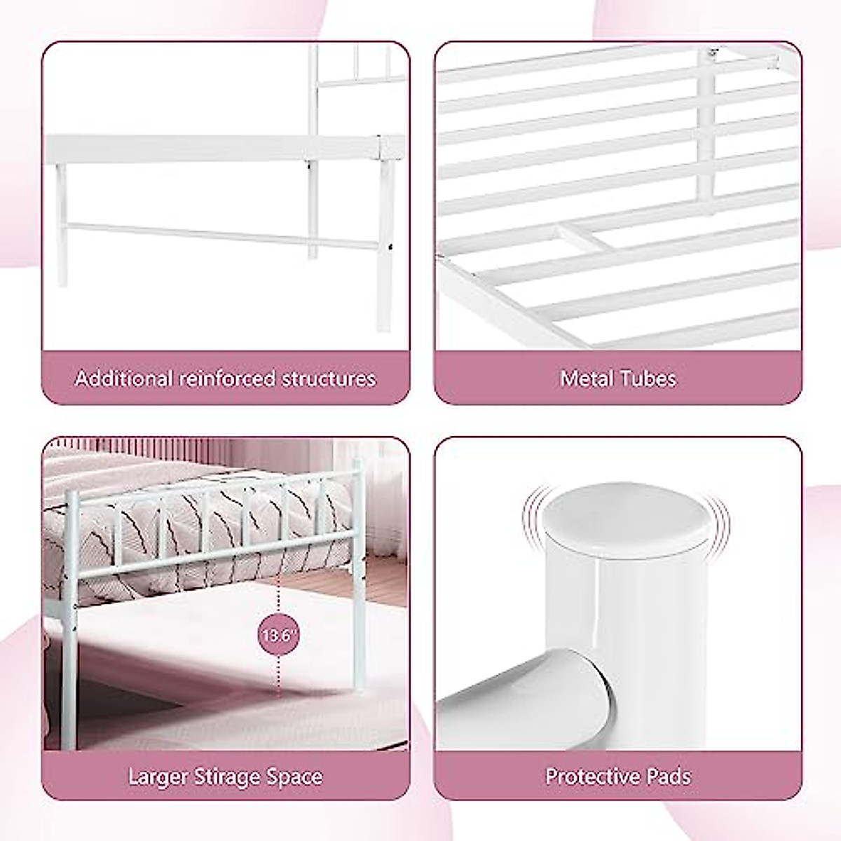 4 EVER WINNER Twin Metal Bed Frame with Headboard, Twin Metal Platform Bed Frame for Kids, No Box Spring Needed, Mattress Foundation for Storage, Easy Assembly, Noise-Free, White