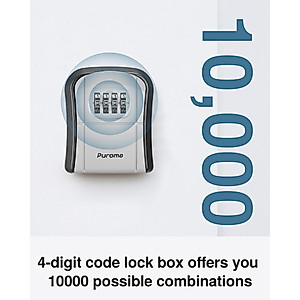 Puroma Key Lock Box Combination Lockbox Wall-Mounted Key Storage Box for House Keys, Resettable Code Safe Security Lock Box for Home, Office, Garage, Apartment Spare Key Storage (1 Pack, Grey)