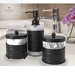Autumn Alley Adorable 3 Piece Modern Farmhouse Bathroom Accessory Set for Sink/Vanity - Black Soap Dispenser, Cotton Ball Container with Lid, Qtip Organizer – Rustic Farmhouse Bathroom Decor