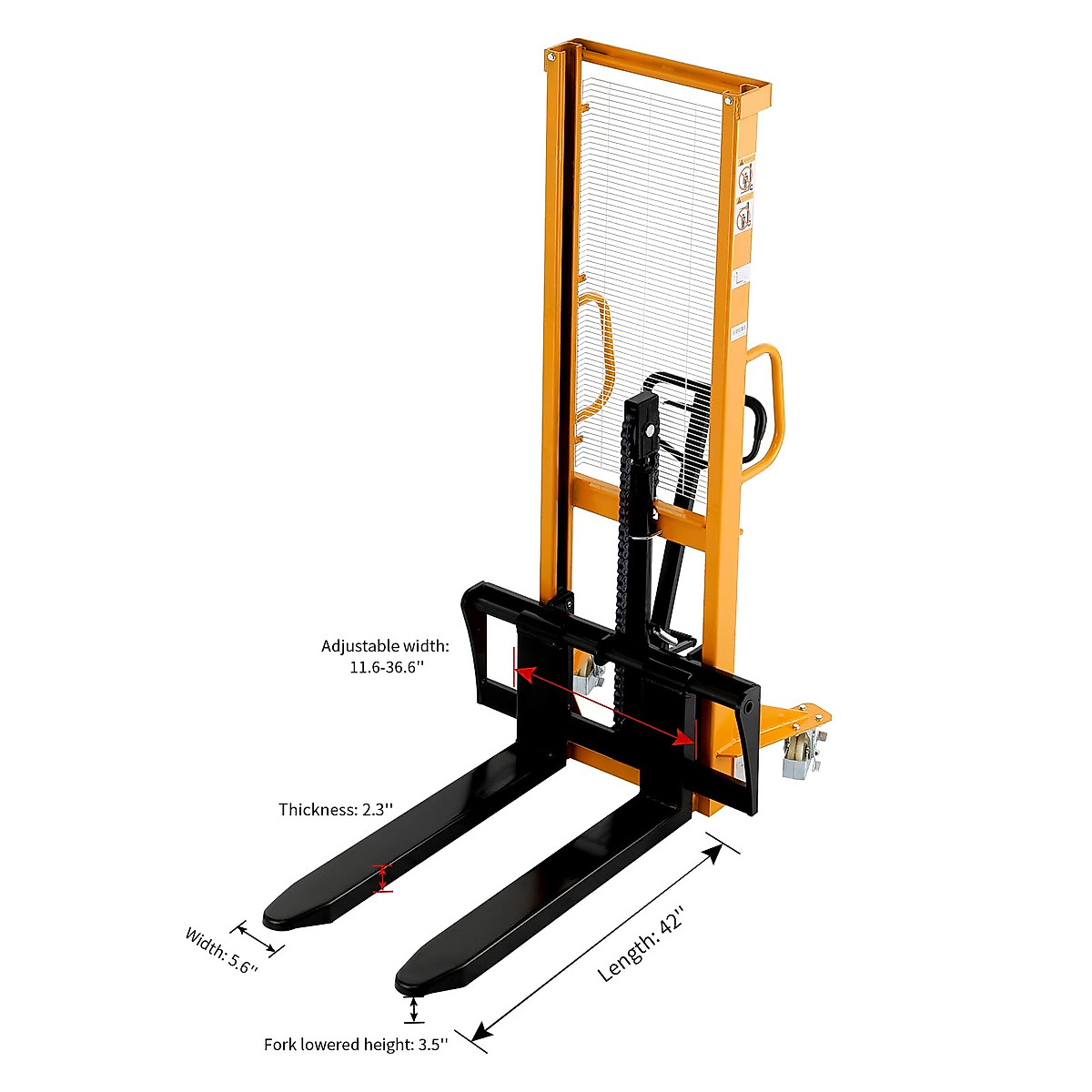 APOLLOLIFT Manual Stacker, 2200 lbs Capacity 63 Inch Lift Height Fixed Leg Stacker, with Adjustable Forks Fixed Legs Only Suitable for Open Bottom Pallet