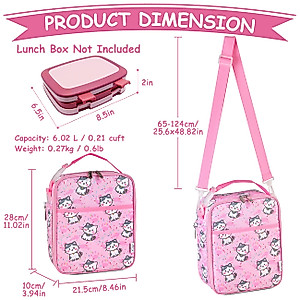 Kasqo Lunch Box Bag for Girls, Insulated Cute Lunch Bag with Shoulder strap Water Bottle Holder Mini Cooler Thermal Meal Tote Kit for Kids, Pink Kitten