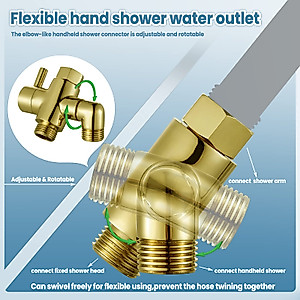 YDmeet Shower Head Holder for Handheld Shower Wand and Shower Diverter Valve with Elbow Outlet Desgin, All Metal Brass, Polished Gold