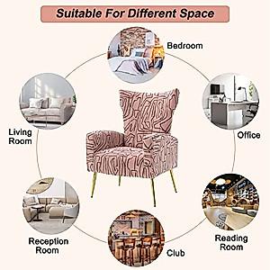 NIOIIKIT Velvet Accent Chair with Metal Gold Legs Upholstered Wingback Armchair Side Lounge Chair Leisure Single Sofa Arm Club Reading Chair for Living Room Bedroom Office (Pink)