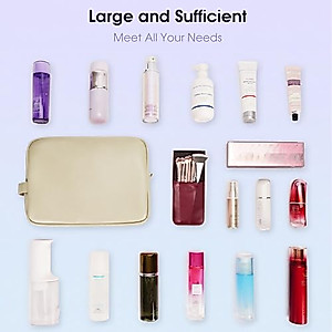 Wandering Nature Large Makeup Bag Travel Cosmetic Organizer Toiletry Bags for Women with Handle and Slip-in Pockets Vegan Leather