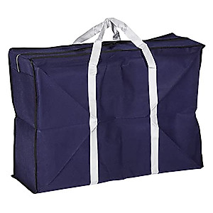 PATIKIL Storage Tote with Zippers, 30.7" Length Foldable Heavy Moving Tote Bags for Bedding Clothes, Blue