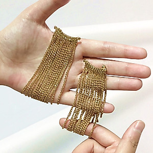 Uncle J Gold/Silver Rhinestone Crystal Long Tassel Dangle Earrings-Fringe Chain Chandelier Drop Earrings for Women, Wedding, Gifts