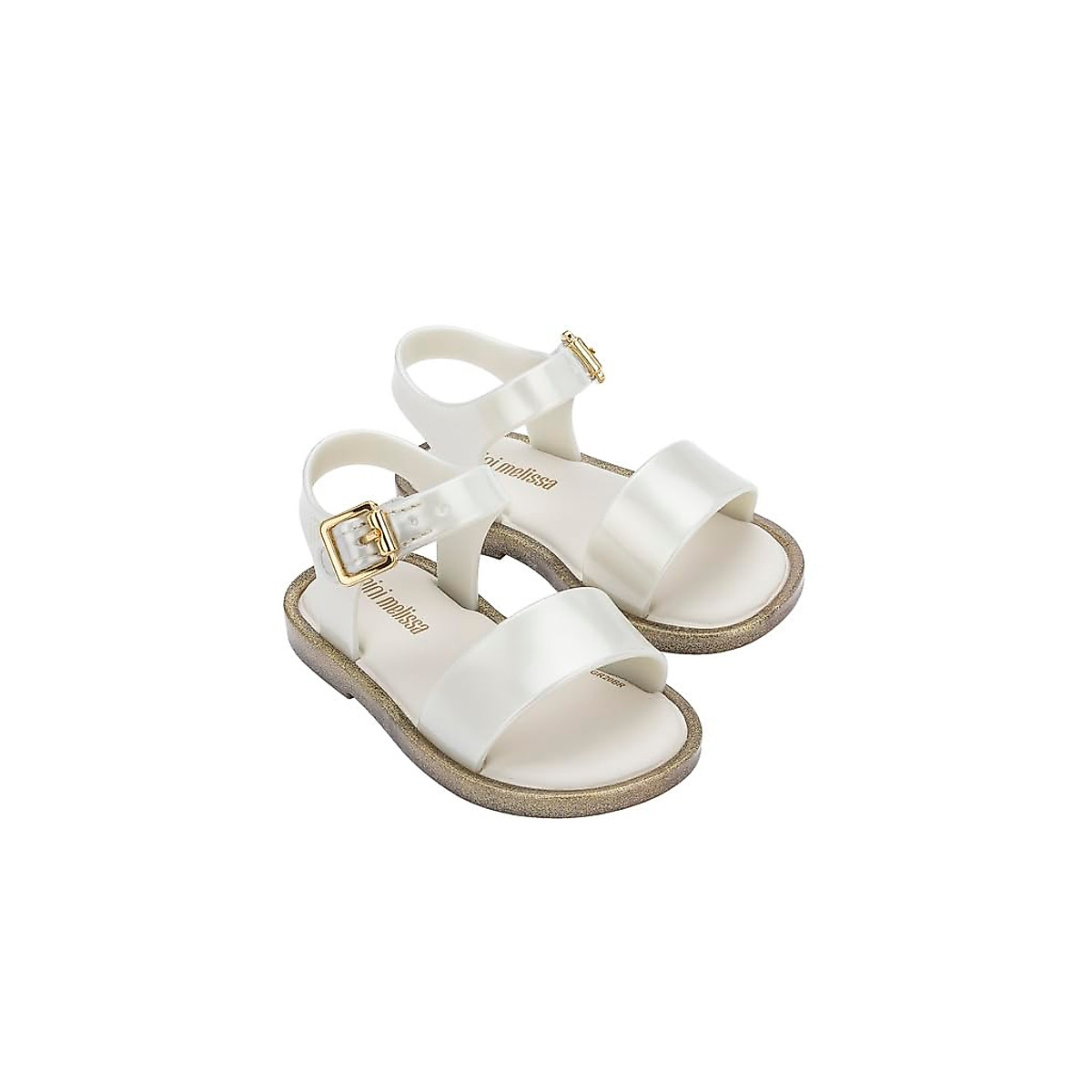 mini melissa Mar Sandal for Babies, White/Glitter, 7