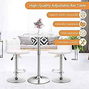 TUOCHUFUN Round Cocktail Bistro High Table with Black Top and Base，360° Swivel Cocktail Pub Table with Sliver Leg for Home, Bar Table (White)
