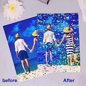 36 Sheets Holographic Sticker Paper Holographic Clear Vinyl Self Adhesive Waterproof Transparent Laminating Sheets Rainbow Overlay with A4 (11.7 x 8.3 Inch) 6 Styles Mixed