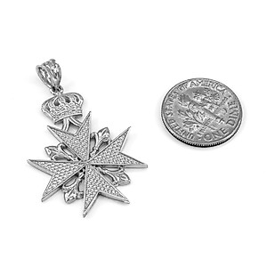Russian Jewelry Sterling Silver Fleur-De-Lis Imperial Crown Maltese Cross Pendant