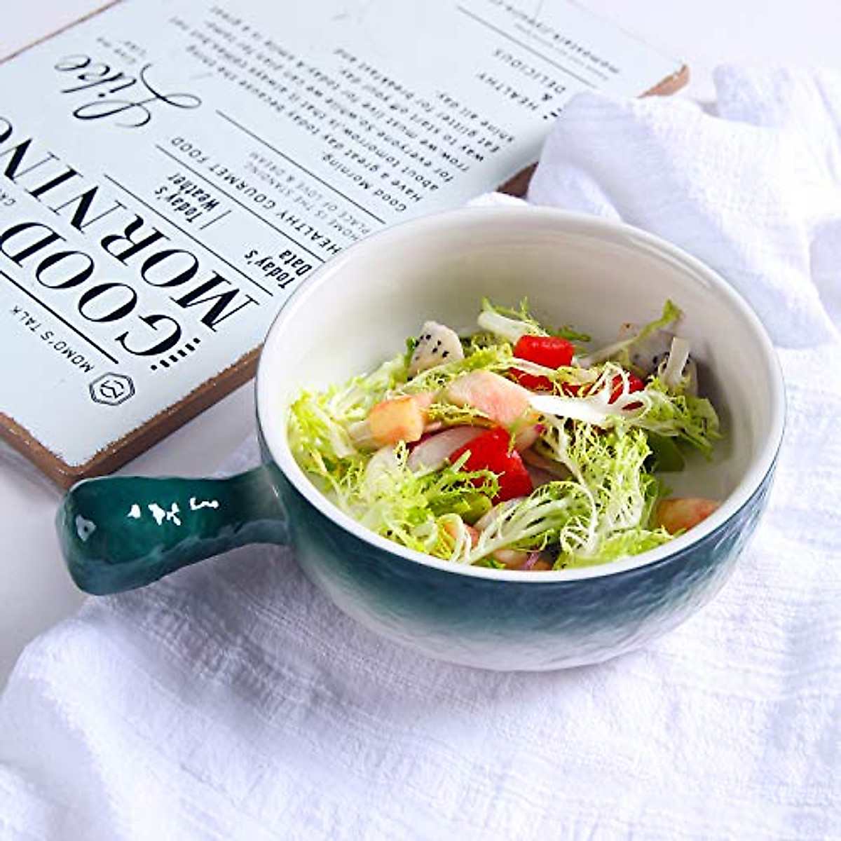 Liwes French Onion Soup Bowls with Handles, 21 Ounce for Soup, Chili, Beef Stew, Chip Resistant, Dishwasher Microwave Safe Stone Embossed Pattern, Ceramic Bowls for Cereal, Stew, Chill, Set of 2