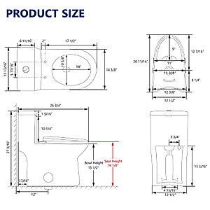 DeerValley Symmetry One Piece Toilet, Dual Flush 1.1/1.6 GPF Elongated Standard Toilet for Bathroom, Toilets with Comfortable Seat Height (Seat Included) (White)