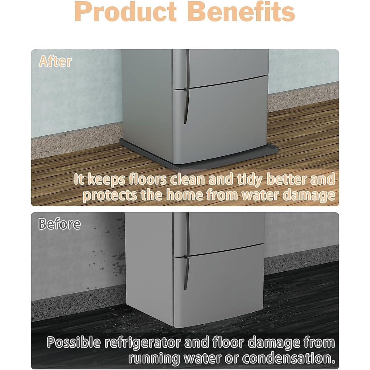 HOUSEASSIST Mini Fridge Silicone Mat with Raised Edges 24" x 24" Water Leakage Moldy and Floor Damage for Elecrical Equipment Such as Washing Machines Dryer Mini Fridge