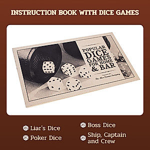 Alex Cramer Golden Gate Dice Shaker Cup Set - 5 White Dice, Drawstring Pouch & Book of Dice Games (Liar’s Dice) Included - Leather Dice Cup - Quiet Shaking.