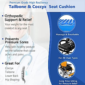 Memory Foam & Gel Cushion Multi-Layer Massage Orthopedic Seat Cushion Backrest for Office Chairs, Wheelchair, Mobility Scooters Lower Back Pain Relief Cooling Gel Cushion Large size 18.5"X16.5"X2.5"