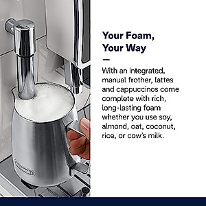 Dinamica Espresso Machine, White - Automatic Bean-to-Cup Brewing, Built-In Steel Burr Grinder & Manual Frother - One-Touch Hot & Iced Coffee - Easy Cleanup