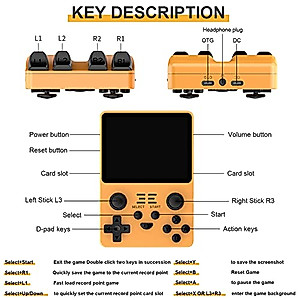 Powkiddy RGB20S Handheld Retro Game Console with Built-in Games,3.5 Inch IPS Screen Game Player (128G 20000 Games Yellow)