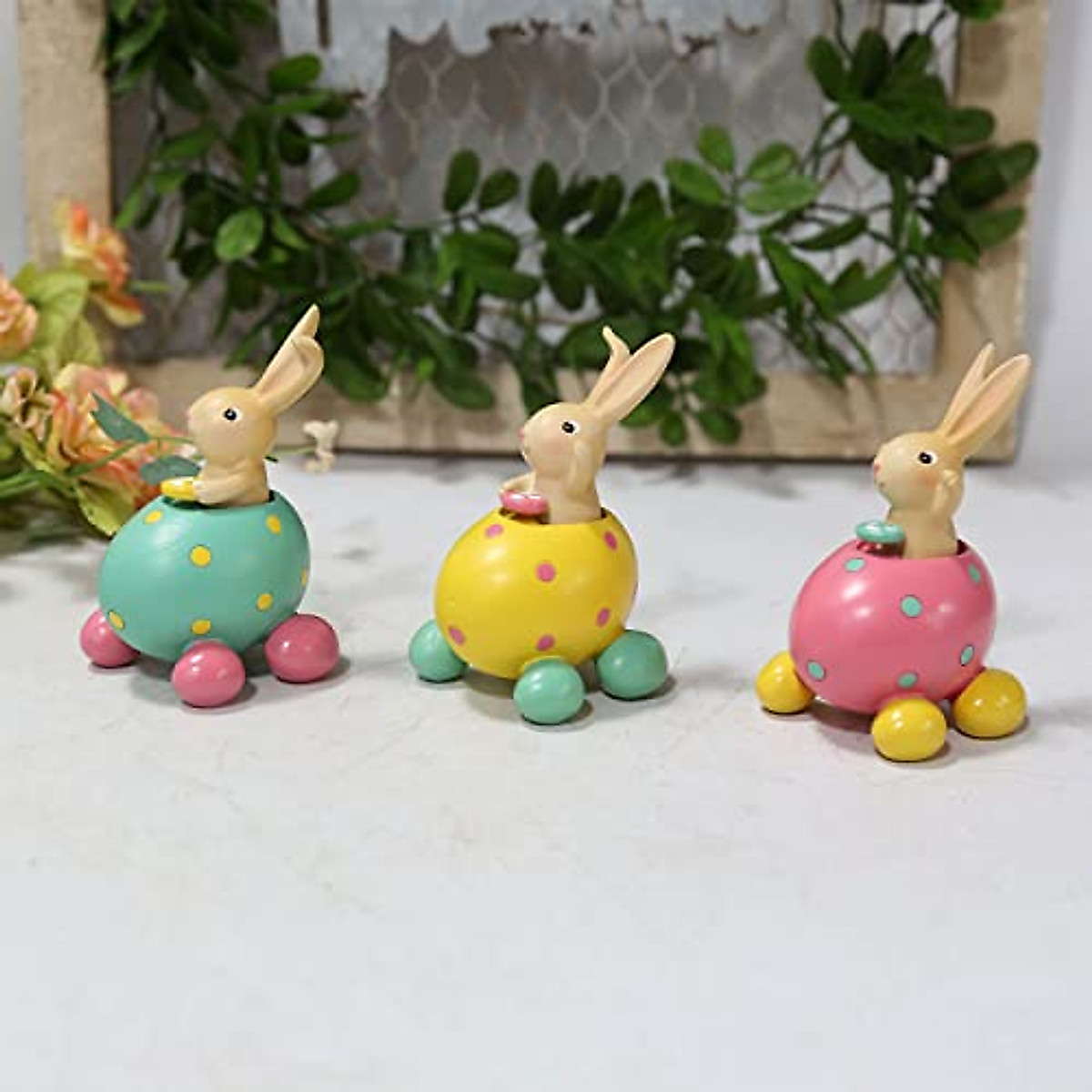 unknowns Resin Bunny Sitting Eggshell Decorations Spring Easter Figurines Tabletopper Accessories for Party Home Holiday Garden Ornament