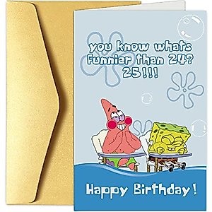Funny 25th Birthday Card, Cute 25th Birthday Greeting Card for Women Men, Sponge Bob and Patrick Star Meme Bday Card
