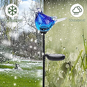 Afirst Solar Bluebird Garden Stake Lights - Hand Blown Glass Decorative Garden Pathway Lights Outdoor Waterproof Bird Glass Stakes