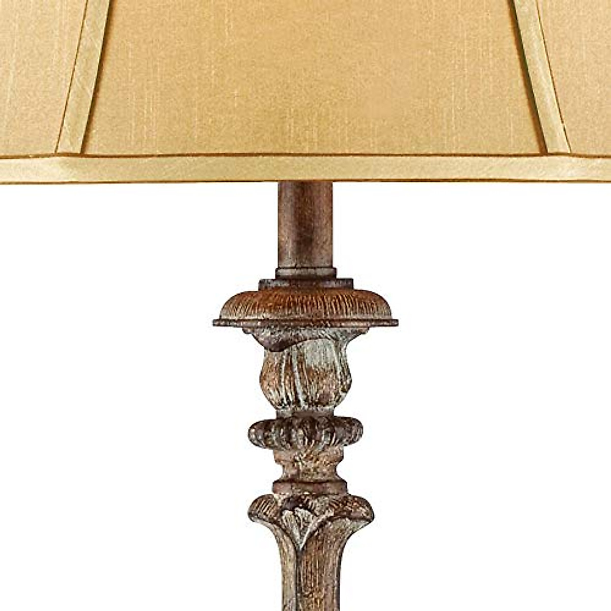 Regency Hill Rustic French Country Traditional Style Floor Lamp Standing 62" Tall Faux Wood Antique Candlestick Beige Silk Fabric Bell Shade Decor for Living Room Reading House Bedroom Home