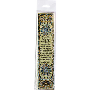 Healing, Woven Fabric Christian Bookmark, by His Stripes We are Healed, Silky Soft Isaiah 53:5 Flexible Bookmarker for Novels Books and Bibles, Traditional Turkish Woven Design, Memory Verse Gift