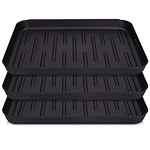 Navaris Set of 3 Shoe Drip Trays - Multi-Purpose Boot Tray for Rain Boots, Winter Boots, Sneakers - Indoor and Outdoor Use in All Seasons - Black, S