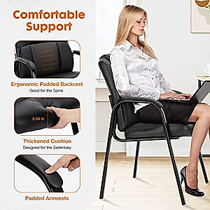 Sweetcrispy Waiting Room Chairs Reception Chairs Office Guest Chairs Set of 2, Big and Tall Desk Chair No Wheels Executive Office Chair PU Leather Conference Room Chairs Lobby Chairs with Padded Arms