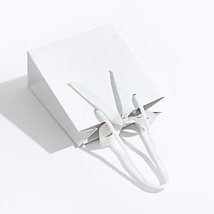 SHYRABBIT 10pcs White Gift Bags with Handles,7.9x3.1x9.1Inch Cosmetics Paper Bags,Gift Bags,White gift bags with Bow,Christmas Gift Bags, shopping Paper bags