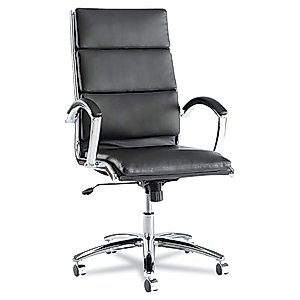 Alera ALENR4119 Neratoli Series High-Back Slim Leather Chair - Black/Chrome