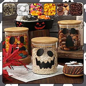 JarThenaAMCS 3Pcs Halloween Glass Storage Jars with Airtight Bamboo Lid Ghost Face Decorative Canisters Sets for Home Kitchen Countertop Decoration
