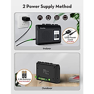 Arsvita Walkman Cassette Player, Portable Tape Recorder, Build-in Speaker and Microphone,Black