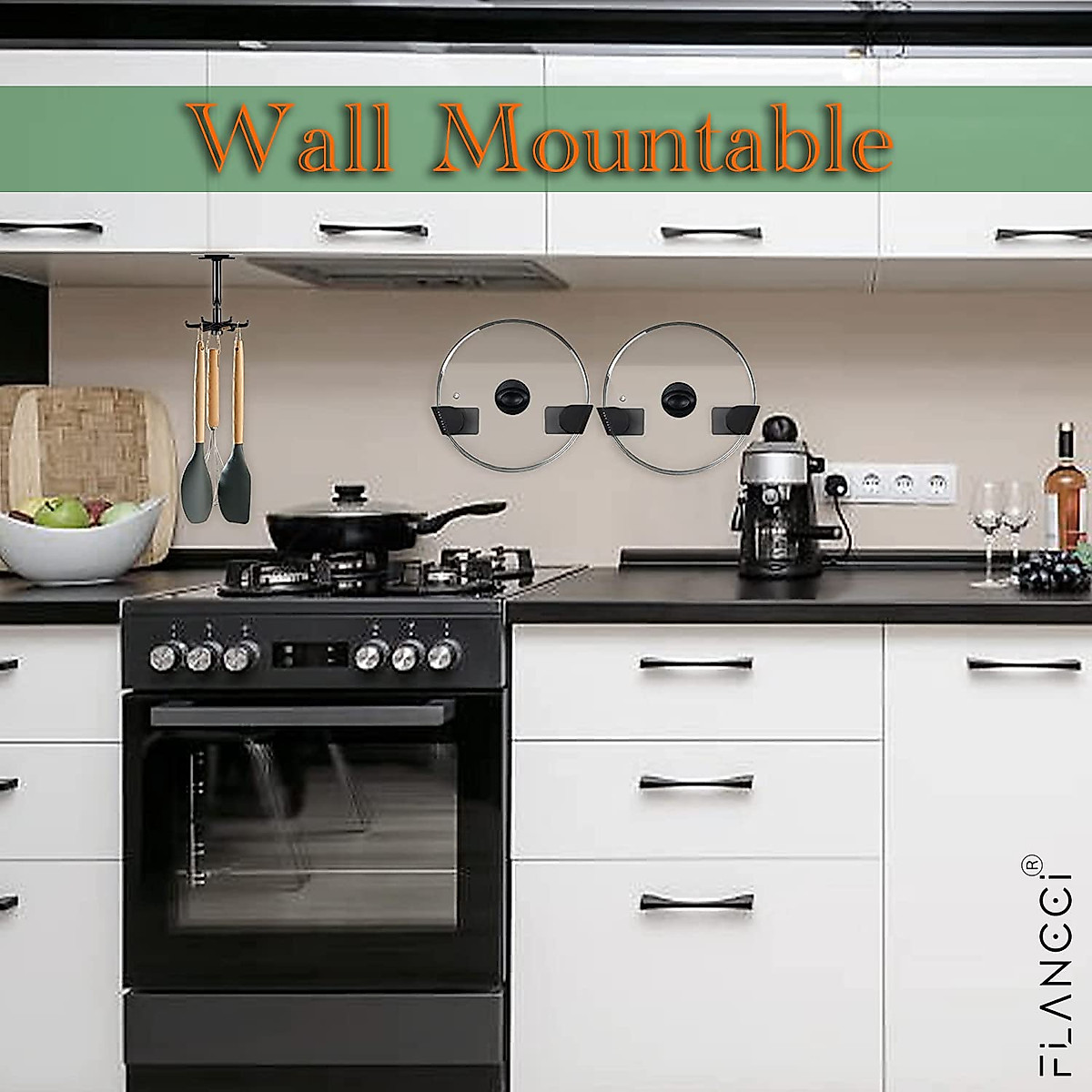 FLANCCI Adjustable Pot Lid Organizer Cabinet Door Kitchen Organization, (6 Pairs) Pot Lid Holder Kitchen Hacks, Pot Lid Organizers Inside Cabinet Door, Wall Mount Pot Lid Hanger, Black set 6 Pairs