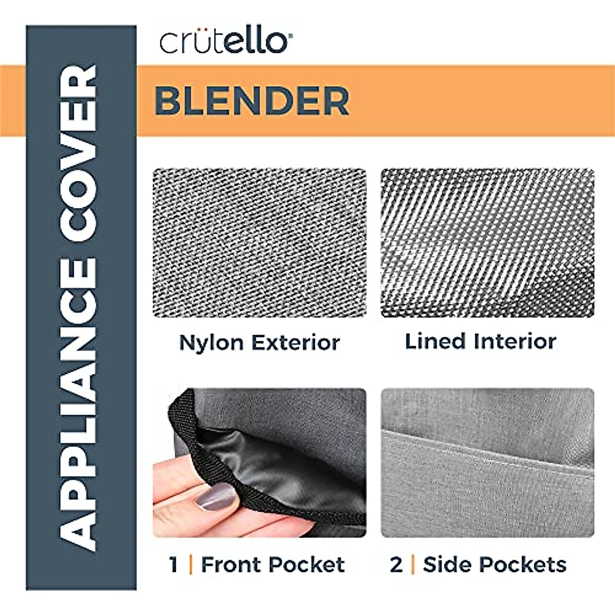 Crutello Blender Cover with Storage Pockets, Fits Machines Up to 8.25 x 9 x 17.75 Inches