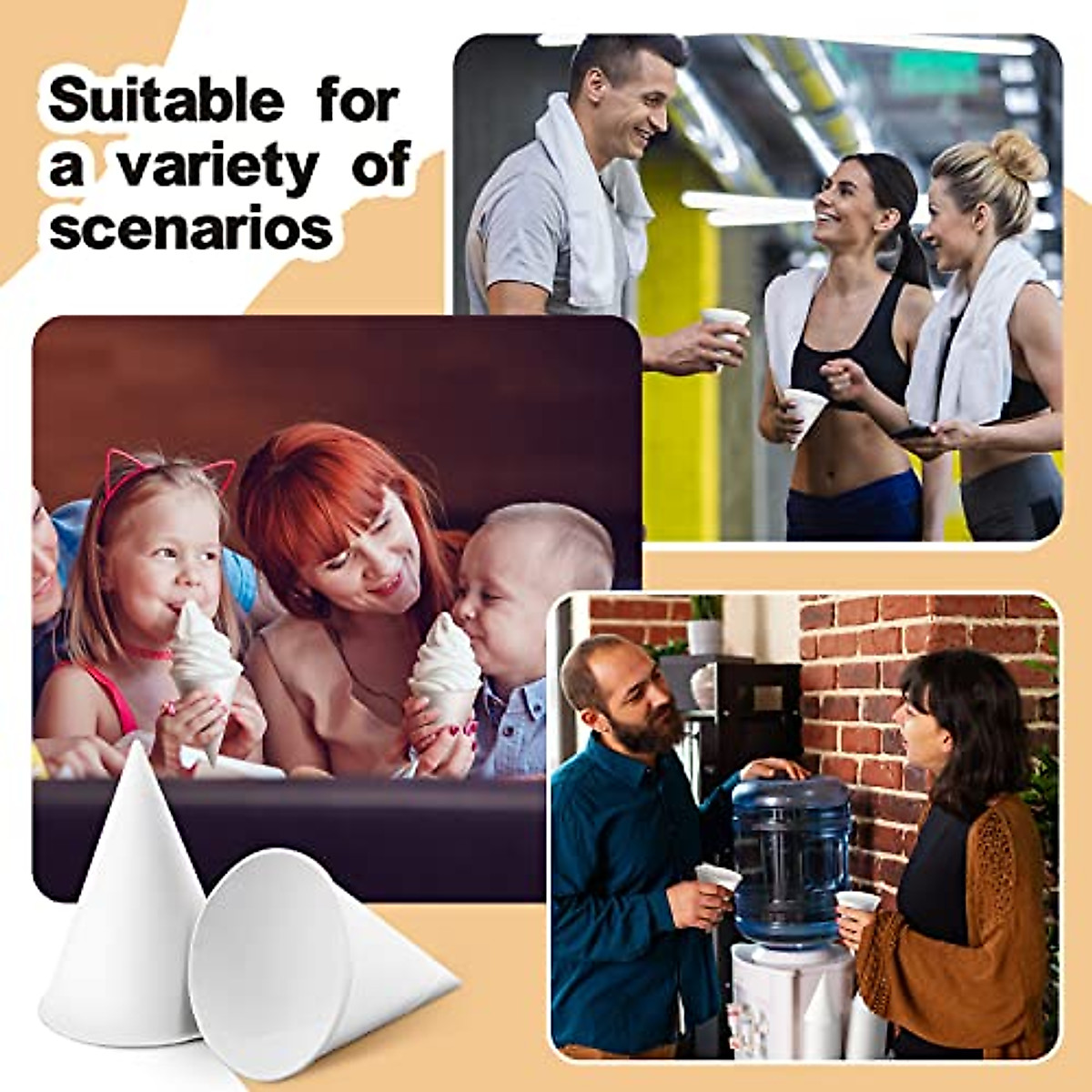 Roshtia 800 Pcs Snow Cone Cups 4oz White Paper Cone Cups Thicken Cone Cups Disposable Cone Paper Cups Shaved Ice Cups for Shaved Ice, Slushies Water Cooler Dispenser