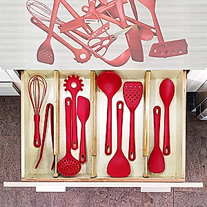 SJAELLAND 4 Pack Adjustable (13-17 inch) Stackable (2/4/6 inches) Deep Bamboo Drawer Organizer - Expandable Clothing Drawer Dividers