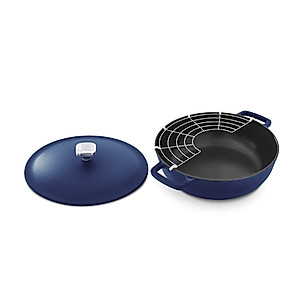DASH Zakarian by Dash 4.5Qt Nonstick Cast Iron Braiser for Braising, Frying and More - Blue