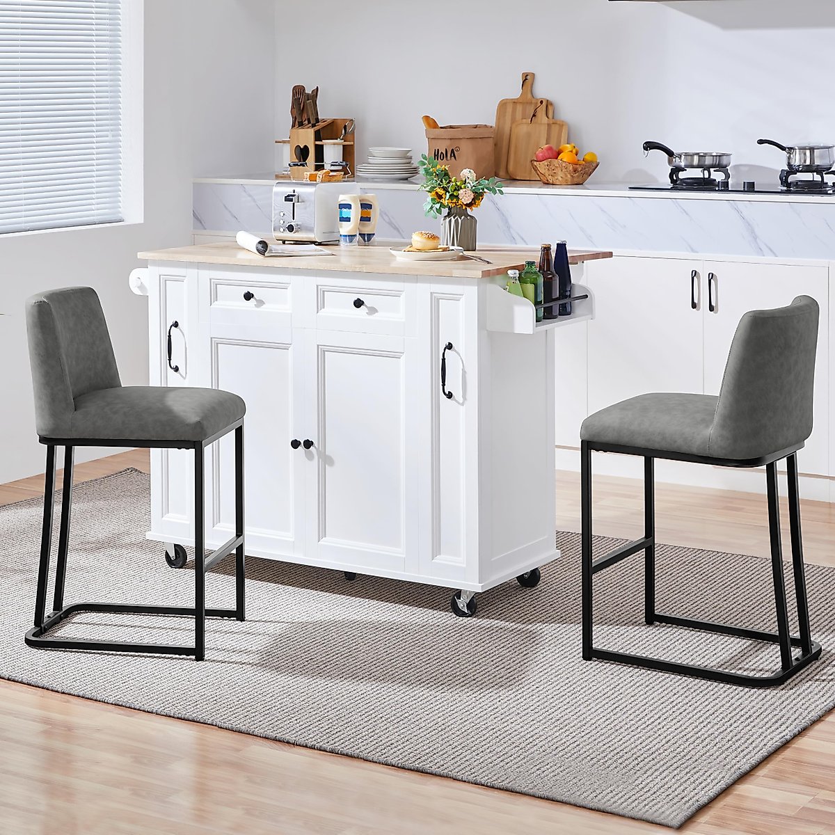 Yaheetech Counter Height Bar Stools 24'' Bar Stools Set of 2 Leather Bar Chairs Modern Upholstered Barstools with Back for Kitchen Counter Gray