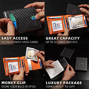 Zitahli Slim Wallet for Men Gifts 12 Card Slots ID Window With Money Clip Minimalist RFID Front Pocket Bifold Leather Small Thin Gift Box Dad Birthday Christmas Regalos Hombres