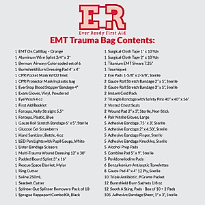 Ever Ready First Aid Fully Stocked EMT Trauma Bag Feat. Tourniquet, Chest Seals, Bleeding Control, Bandages, Shears, Gauze Pads and Rolls (Orange)