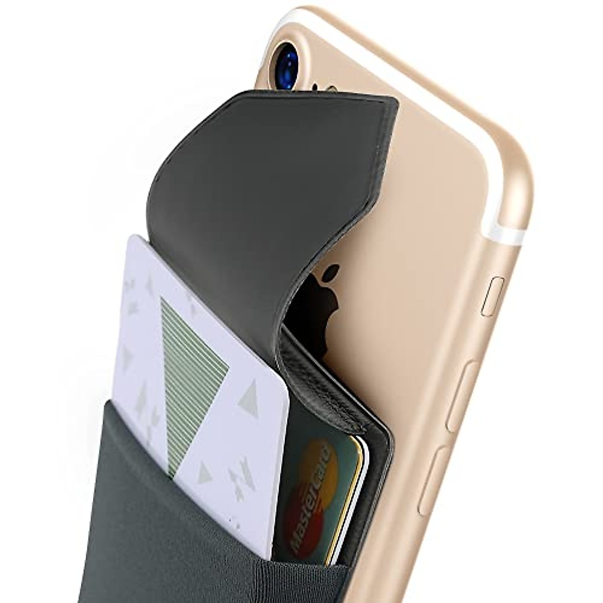 Sinjimoru Secure Card Holder for Back of Phone, Stretchy Fabric Cell Phone Wallet Stick On Credit Card Case for iPhone & Android. Sinji Pouch Flap Grey