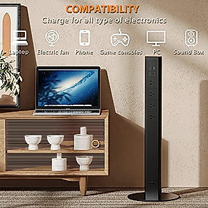 Tower Power Strip with 4 Outlets 3 USB A 1USB C Ports, 6.56ft Long Extension Cord Outlets Charging Tower, Power Strip with USB Ports Have Overload Protection Fire Proof for Libraries, cafes.