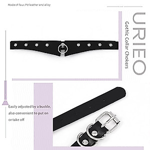 Urieo Gothic PU Leather Chokers Black Studded Collar Choker with O Ring Rock Choker Necklaces Adjustable Nightclub Party for Women Black